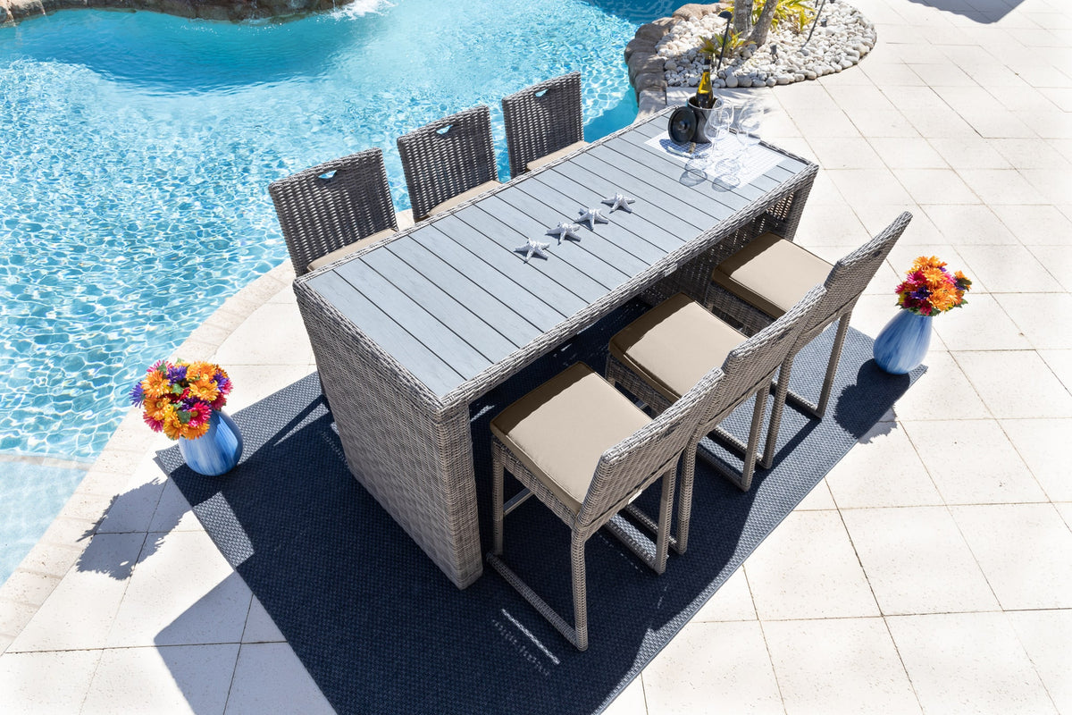 Tuscany 7 Piece Outdoor Patio Furniture Bar Set in Gray – Shop4Patio.com